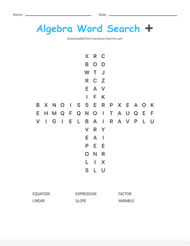 Algebra Word Search Puzzles | Word Search
