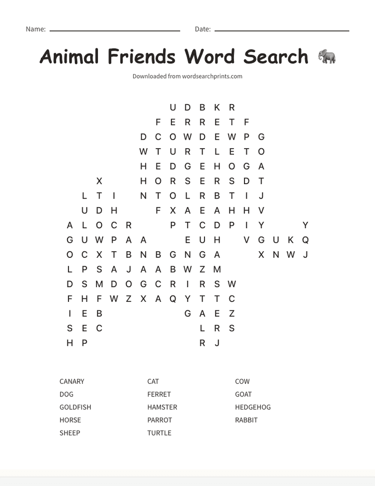 Animals Word Search Puzzles | Word Search