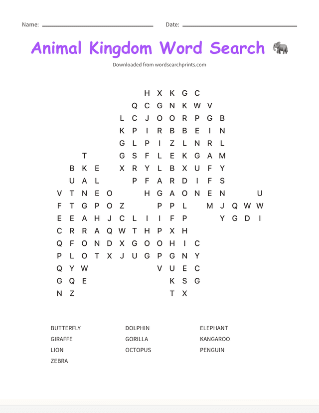 Wildlife Word Search Puzzles | Word Search