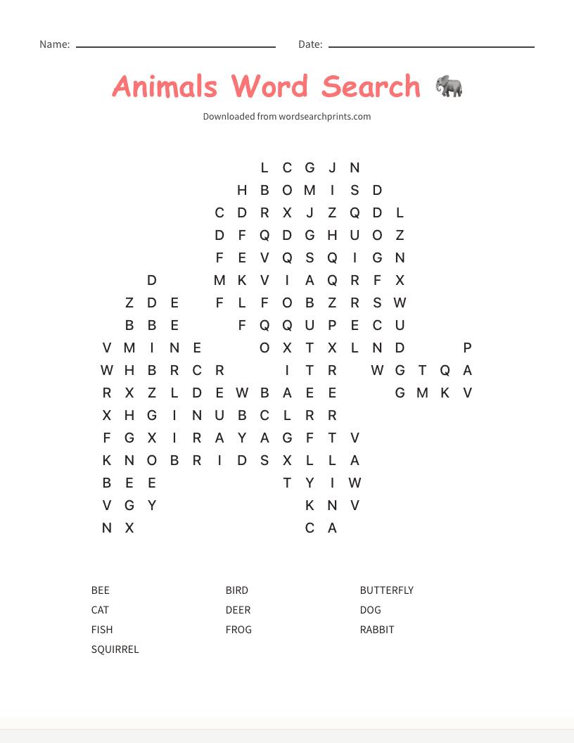 Wildlife Word Search Puzzles | Word Search