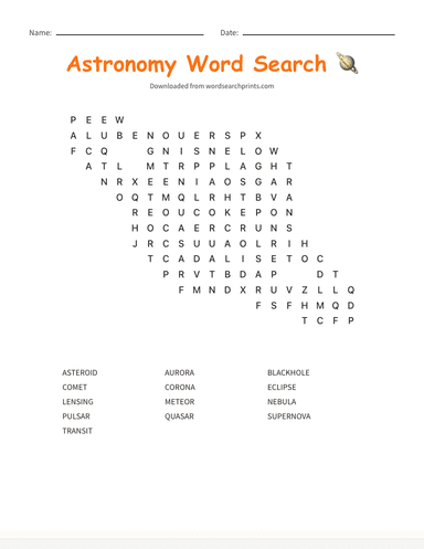 Astronomy Word Search Puzzles | Word Search
