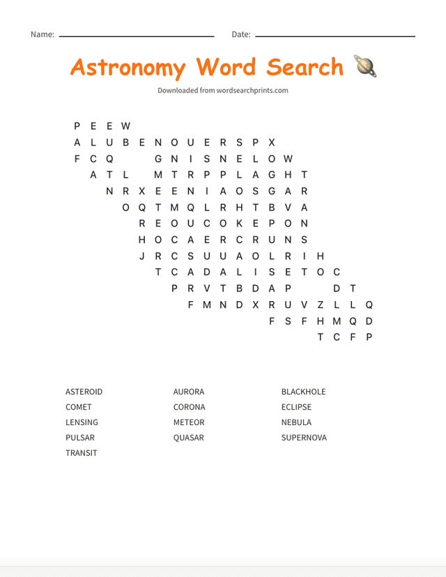 Astronomy Word Search Puzzles | Word Search