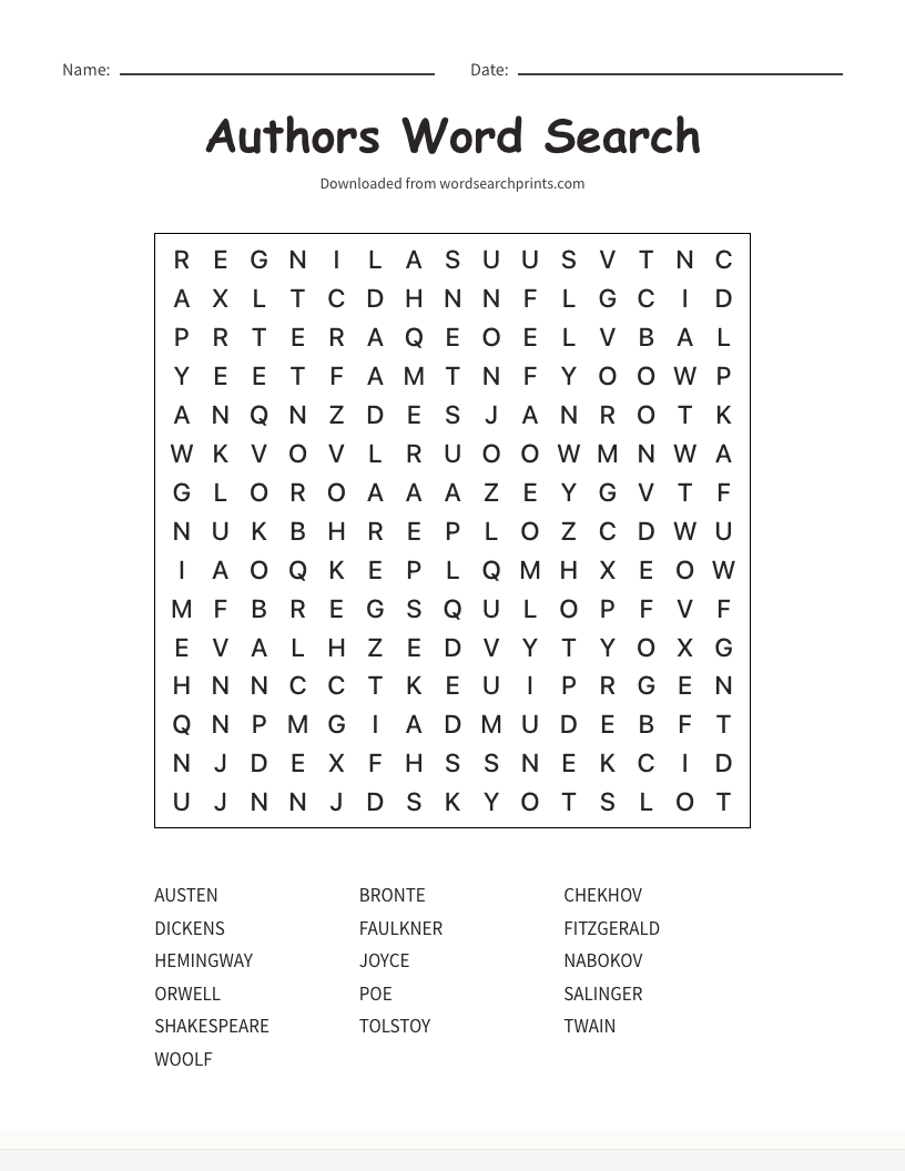 Poetry Word Search Puzzles | Word Search