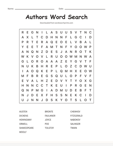 Poetry Word Search Puzzles | Word Search