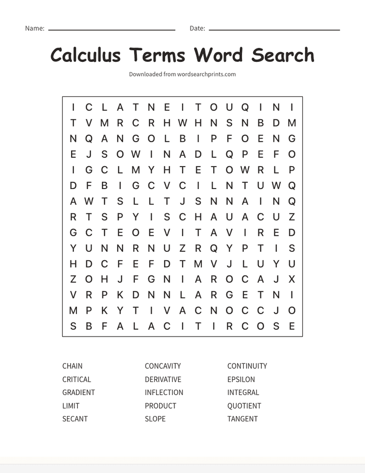 Math Terms Word Search Puzzles | Word Search