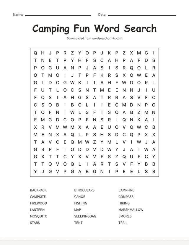 Summer Camp Word Search Puzzles | Word Search
