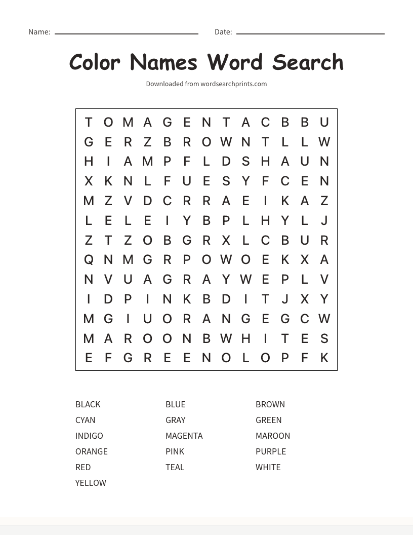 Kindergarten Word Search Puzzles | Word Search