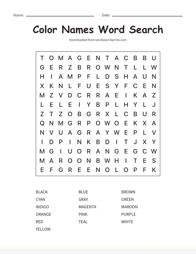 Kindergarten Word Search Puzzles | Word Search