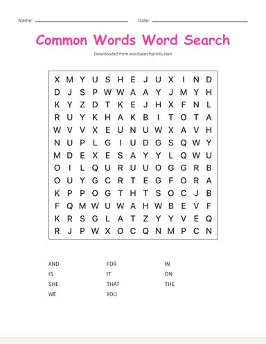Kindergarten Word Search Puzzles | Word Search