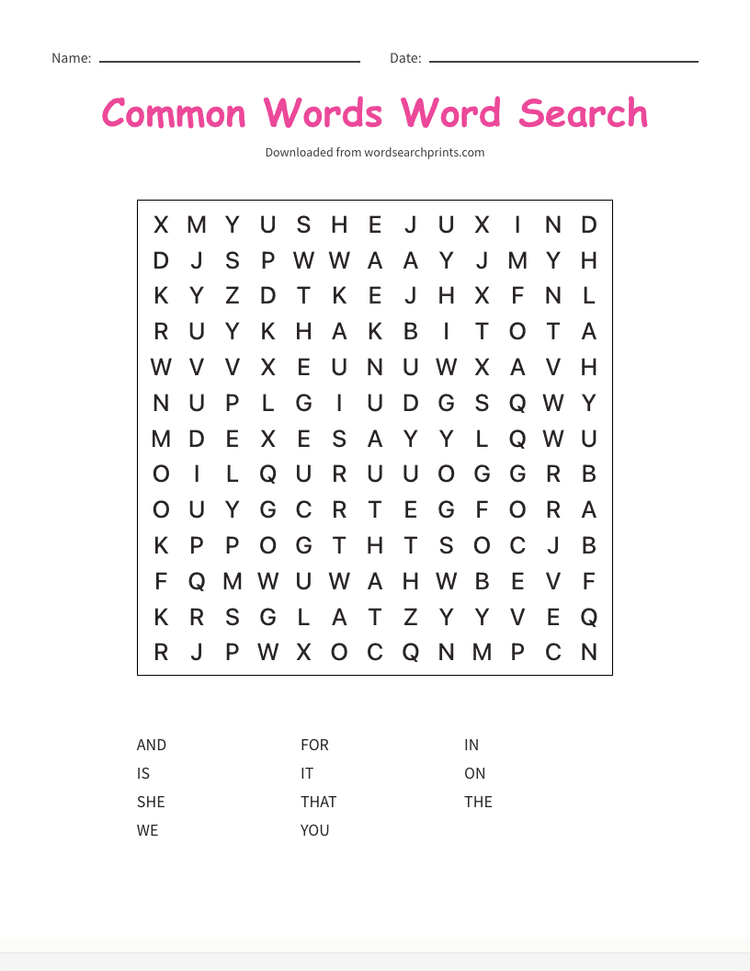 Kindergarten Word Search Puzzles | Word Search