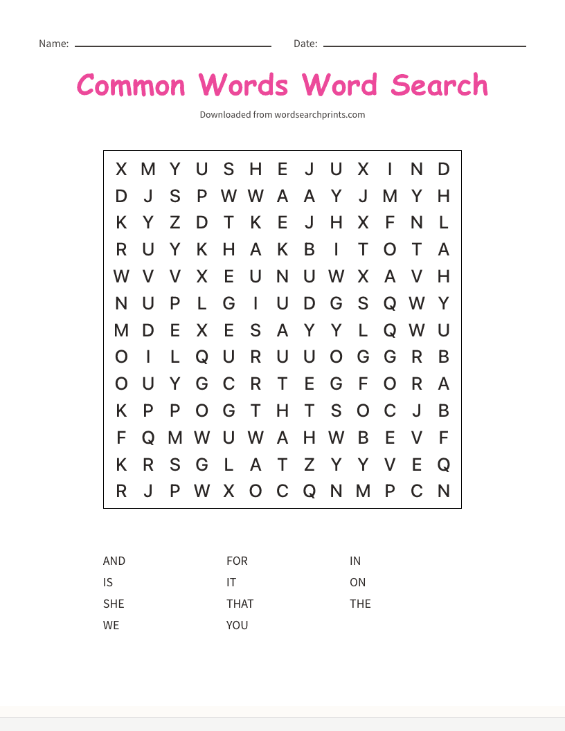 Kindergarten Word Search Puzzles | Word Search