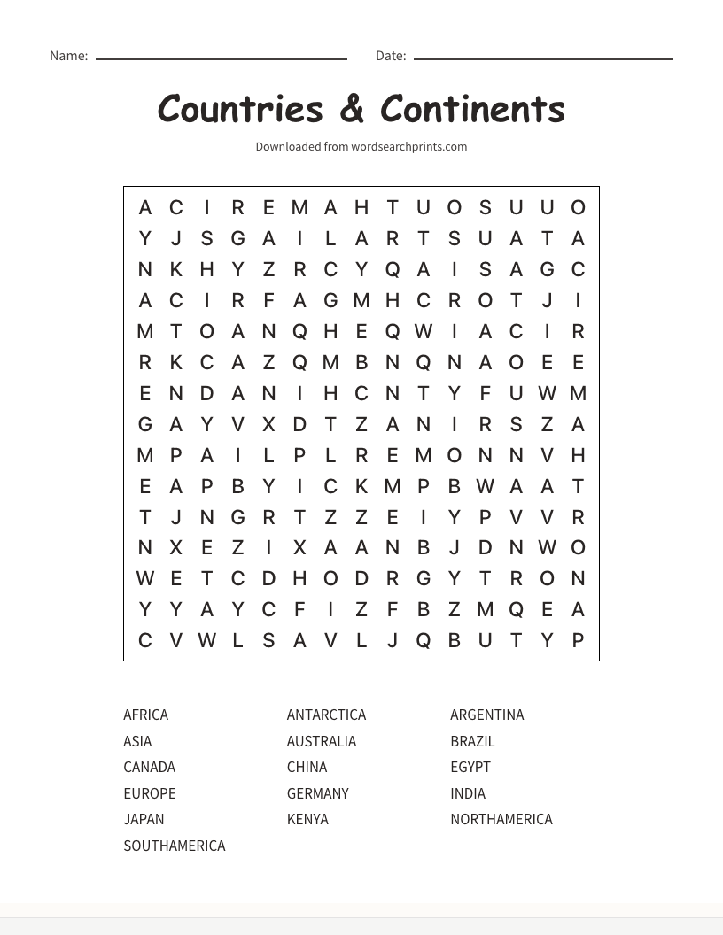 World Geography Word Search Puzzles | Word Search