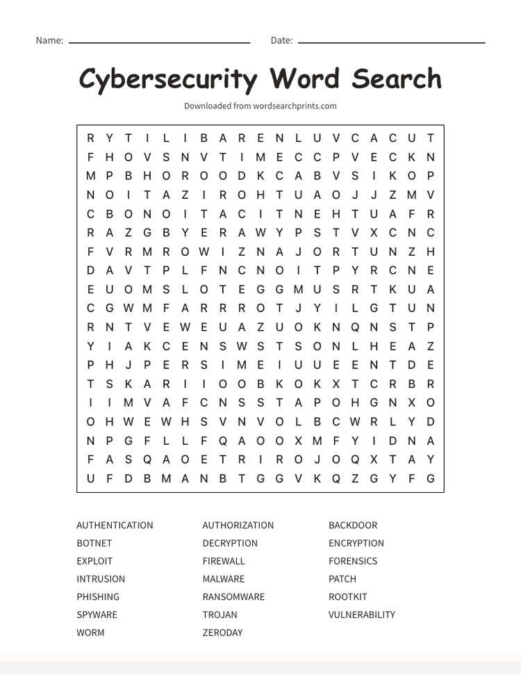 Cybersecurity Word Search Puzzles | Word Search