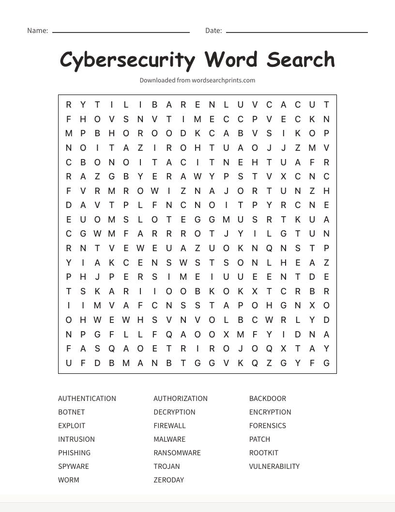 Cybersecurity Word Search Puzzles | Word Search