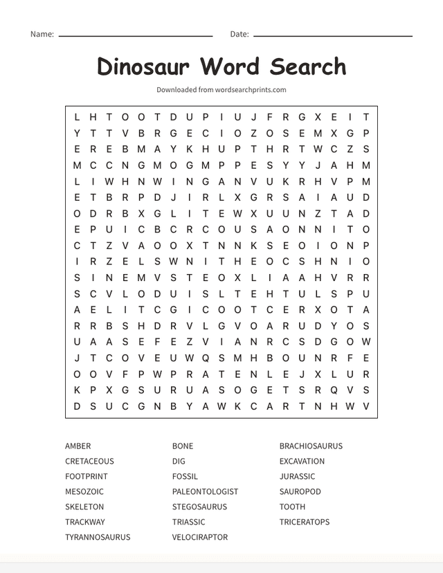 Dinosaur Word Search Puzzles | Word Search
