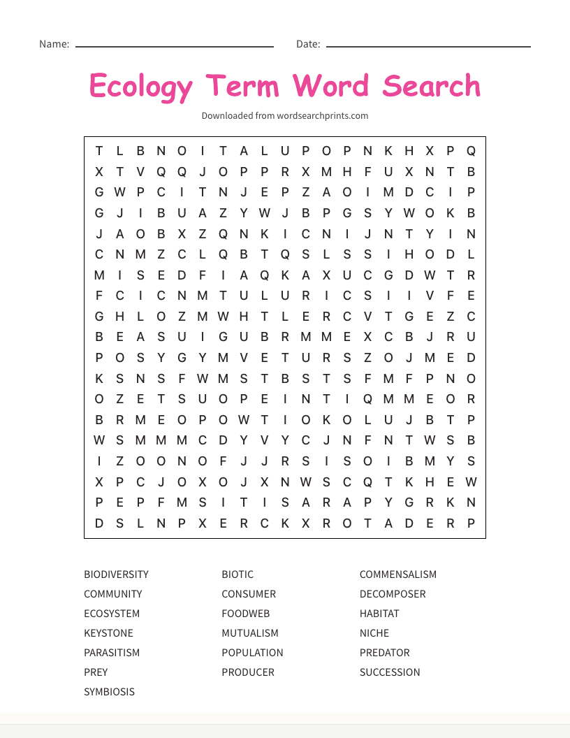 Ecology Word Search Puzzles | Word Search