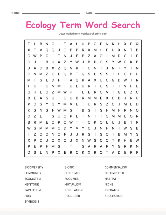 Ecology Word Search Puzzles | Word Search