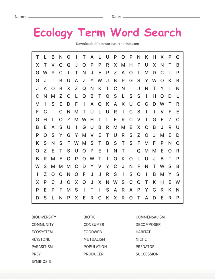 Ecology Word Search Puzzles | Word Search