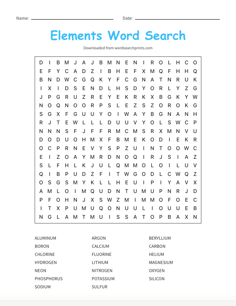 Elements Word Search Puzzles | Word Search
