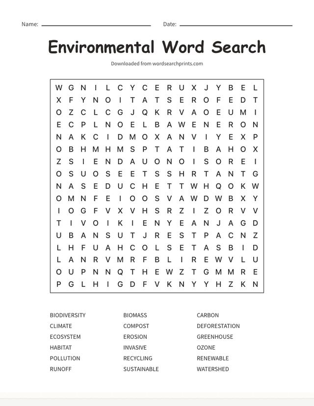Ecology Word Search Puzzles | Word Search