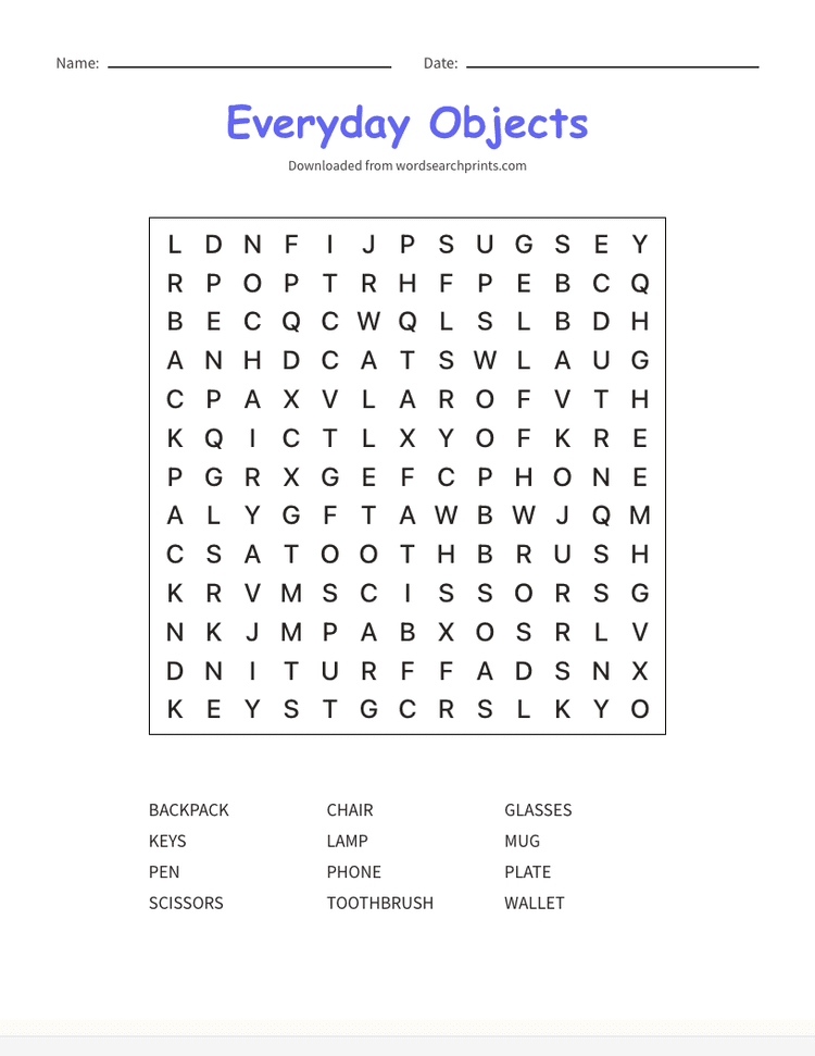 Kindergarten Word Search Puzzles | Word Search