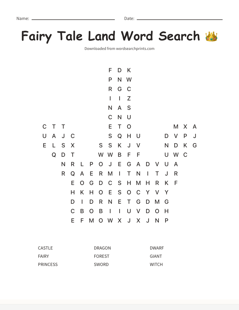 Fairy Tale Word Search Puzzles | Word Search