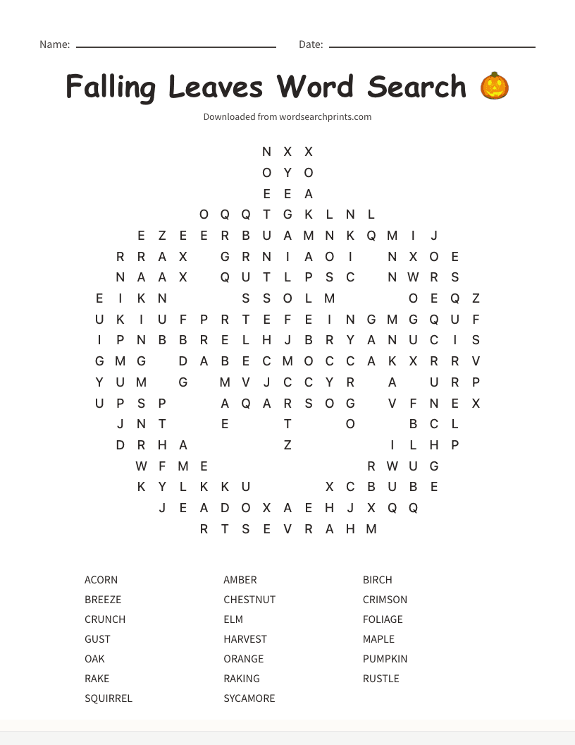 Fall Word Search Puzzles | Word Search