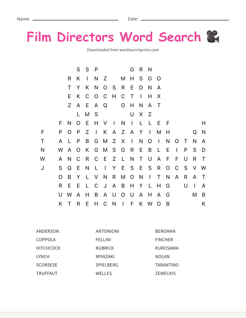 Movies Word Search Puzzles | Word Search