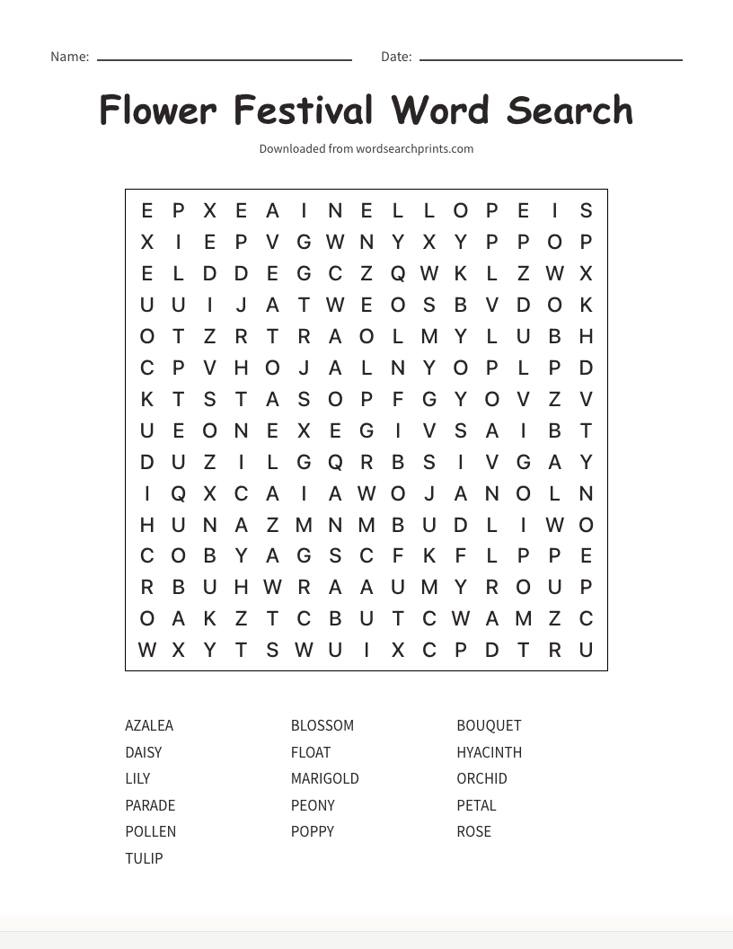 Flowers Word Search Puzzles | Word Search
