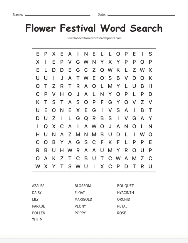Flowers Word Search Puzzles | Word Search