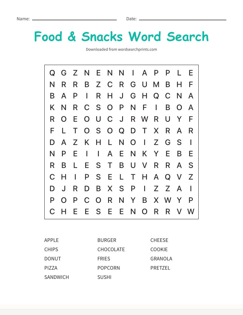 Foods Word Search Puzzles | Word Search
