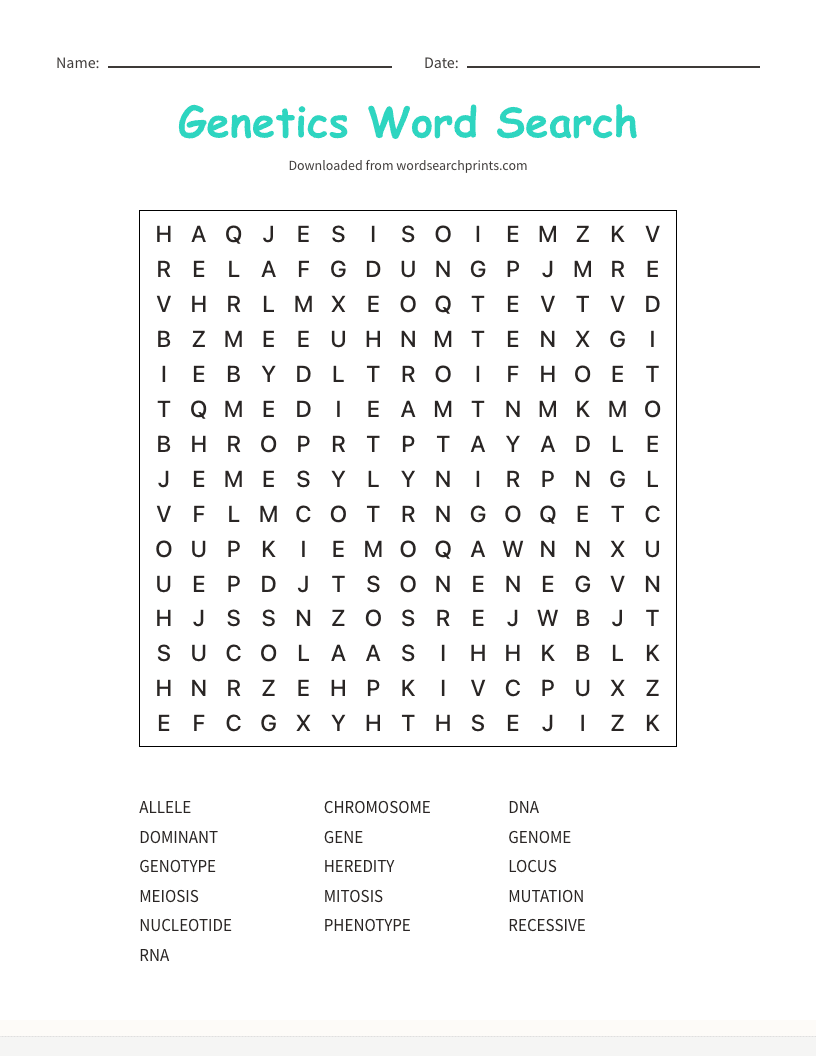 Genetics Word Search Puzzles | Word Search