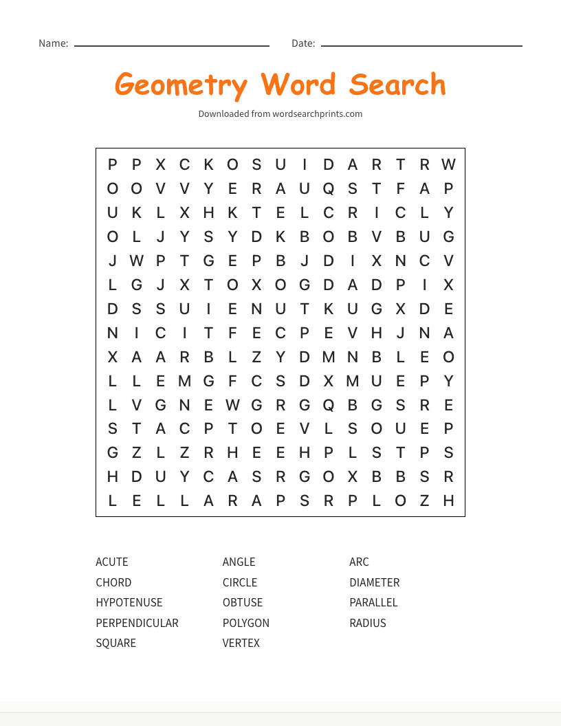 Mathematics Word Search Puzzles | Word Search