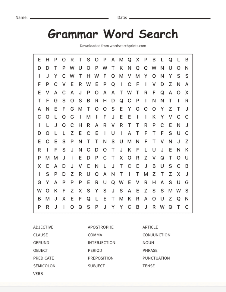 Middle School Word Search Puzzles | Word Search