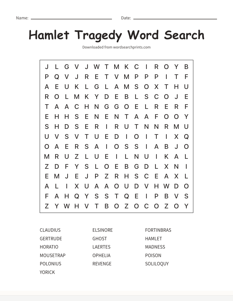 Shakespeare Word Search Puzzles | Word Search