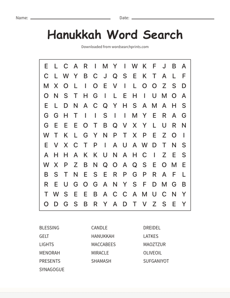 Hanukkah Word Search Puzzles | Word Search