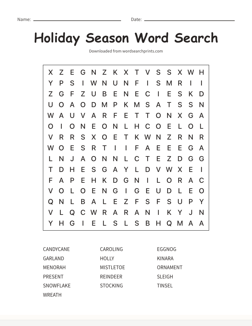 Holidays Word Search Puzzles | Word Search