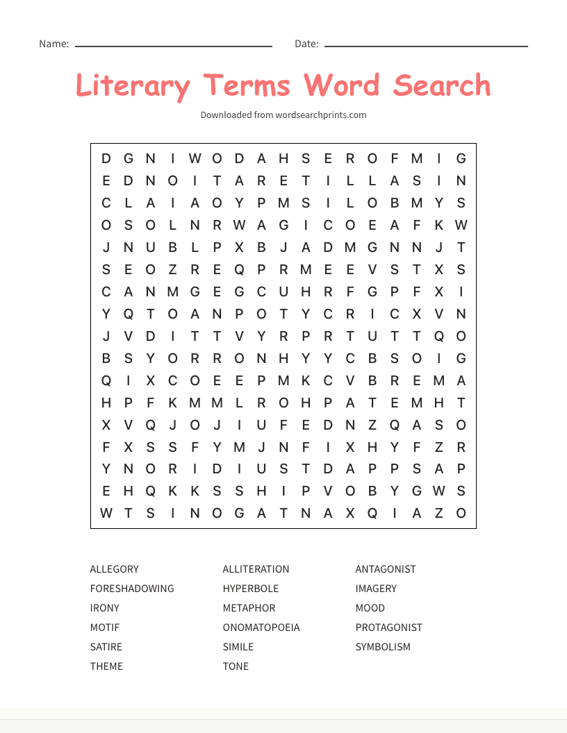 Literary Genres Word Search Puzzles | Word Search
