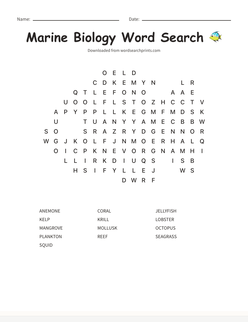 Sea Life Word Search Puzzles | Word Search