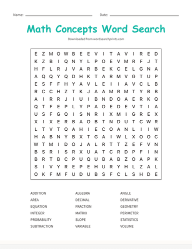 Math Word Search Puzzles | Word Search
