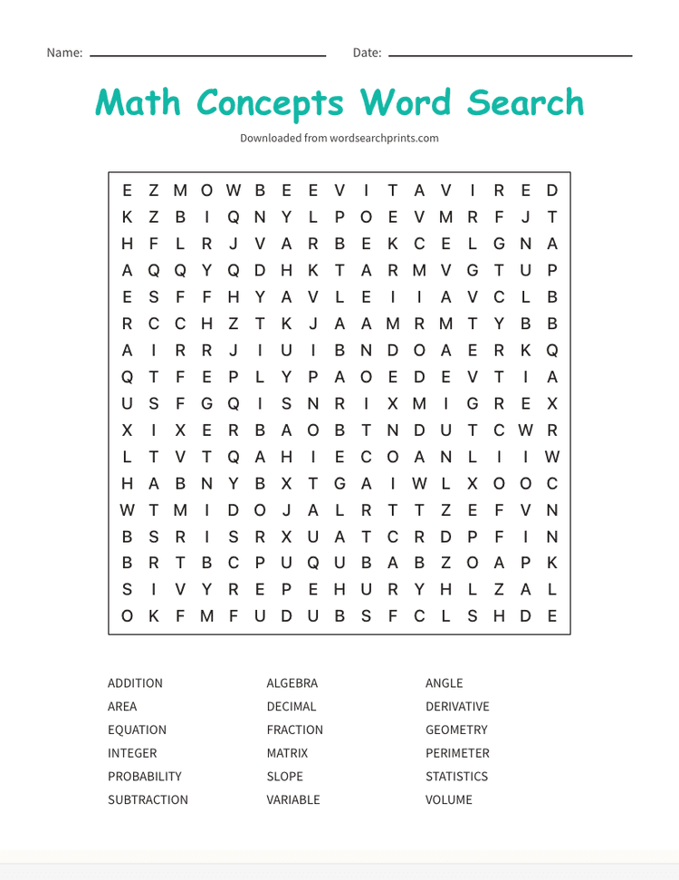 Math Word Search Puzzles | Word Search