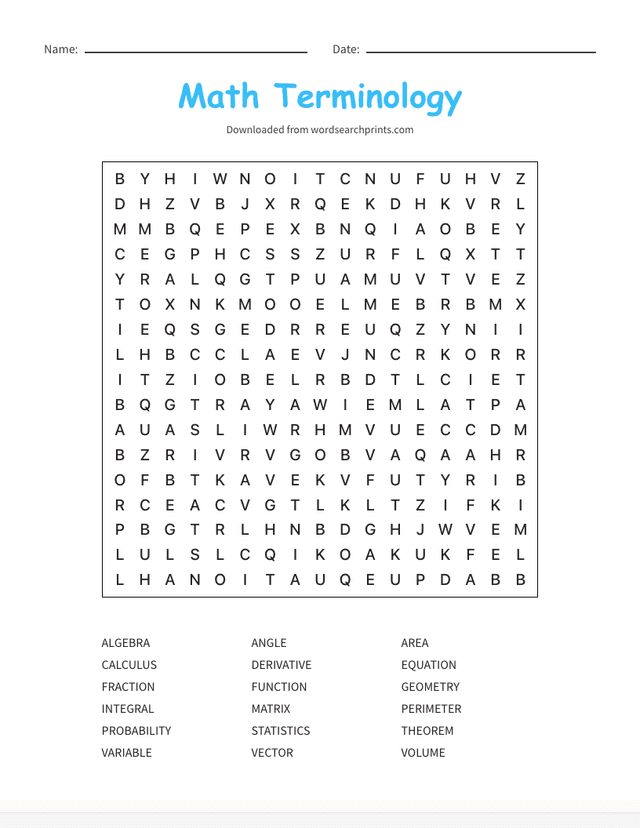 Mathematics Word Search Puzzles | Word Search