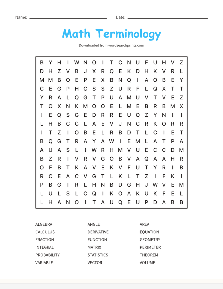 Algebra Word Search Puzzles | Word Search
