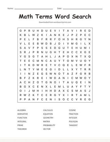 Math Word Search Puzzles | Word Search