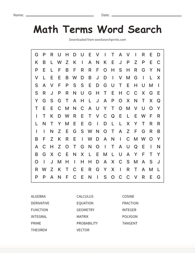 Math Word Search Puzzles | Word Search