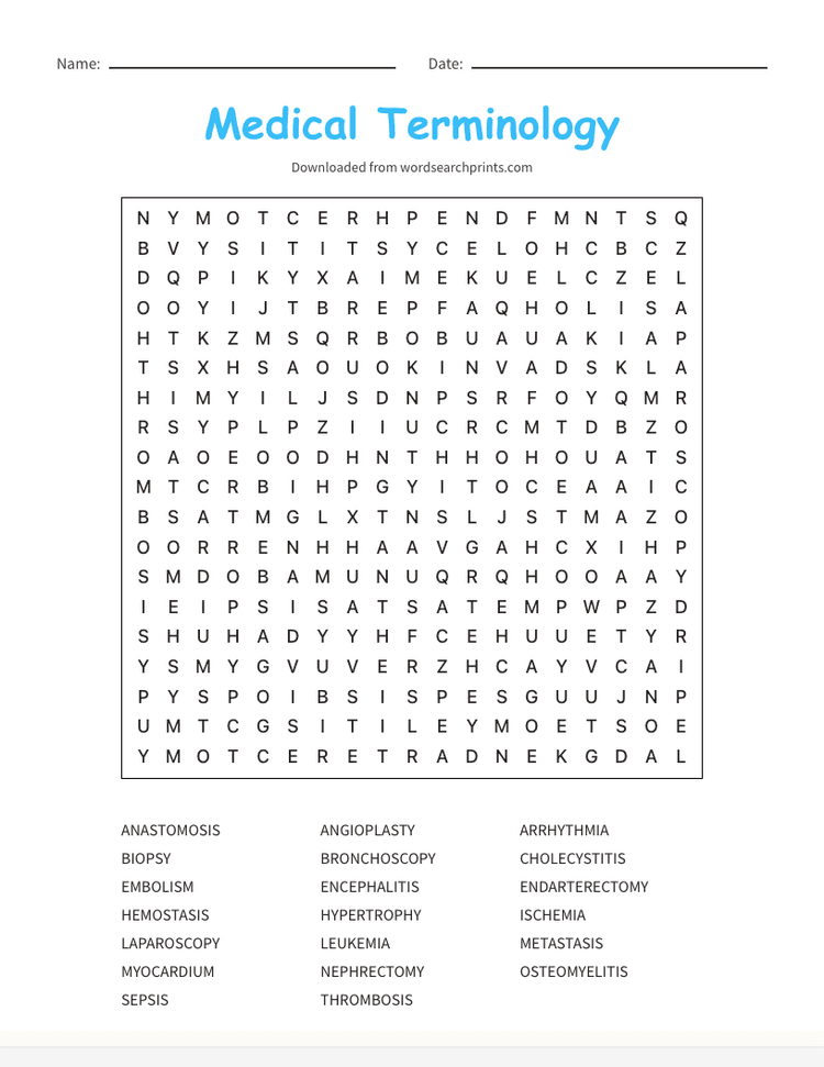 Medical Terminology Word Search Puzzles | Word Search