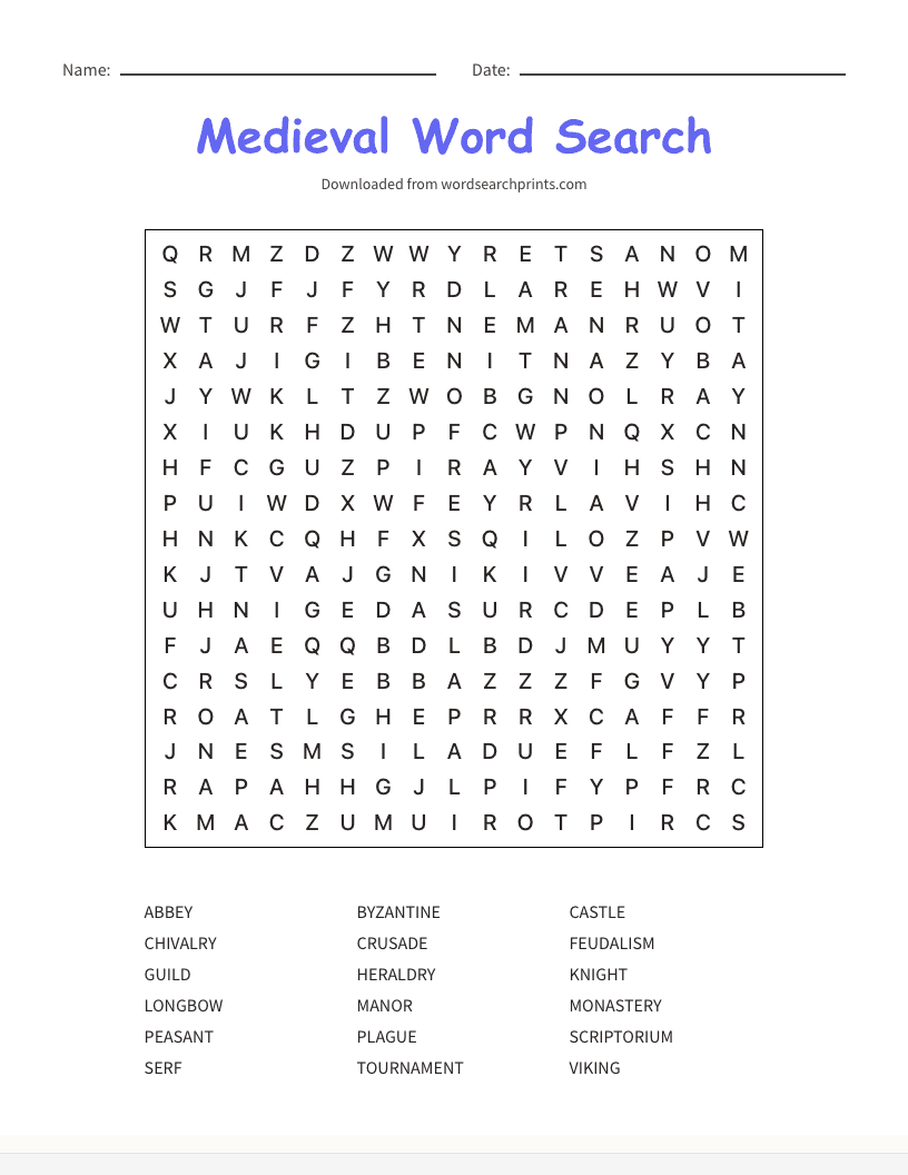 Historical Events Word Search Puzzles | Word Search