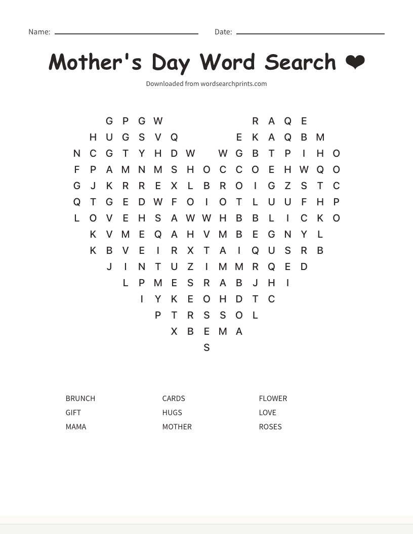 Mothers Day Word Search Puzzles | Word Search