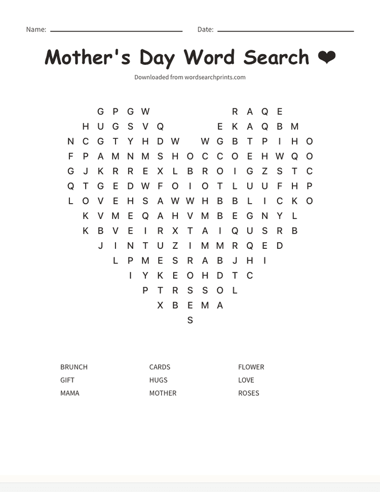Mothers Day Word Search Puzzles | Word Search