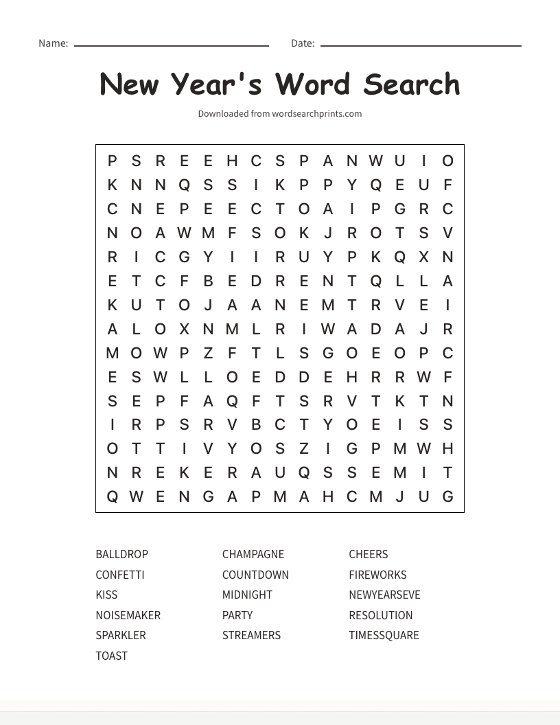 New Year Word Search Puzzles | Word Search